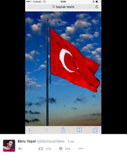 Ebru Yaşar, bayrak paylaşımı olay oldu