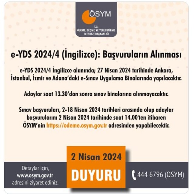 e YDS ne zaman? 2024 E YDS başvuru ve sınav tarihleri ne zaman, başvurular nasıl ve nereden yapılır?