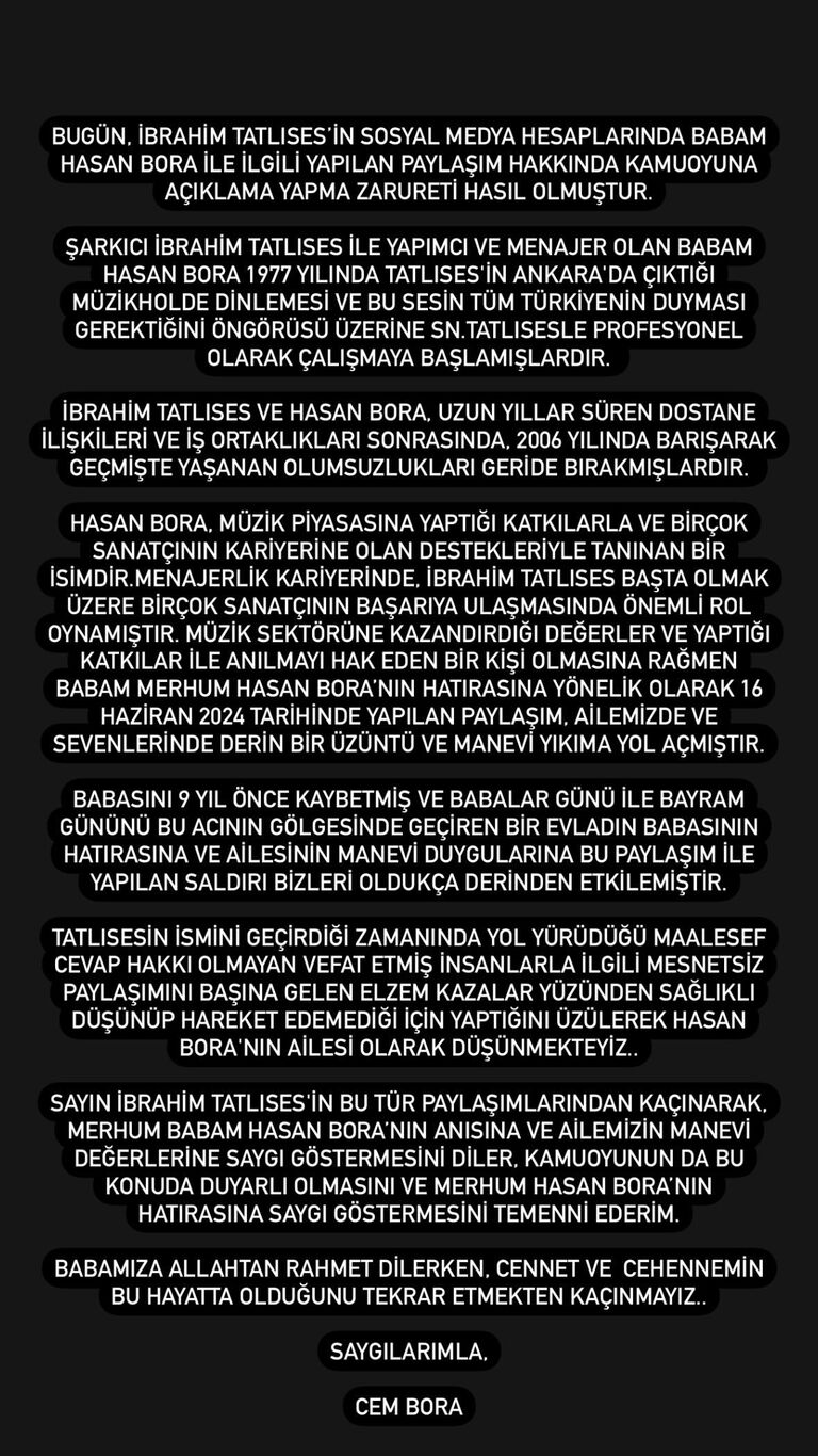 Hasan Bora'nın oğlu Cem Bora'dan İbrahim Tatlıses'e cevap: Sağlıklı ...