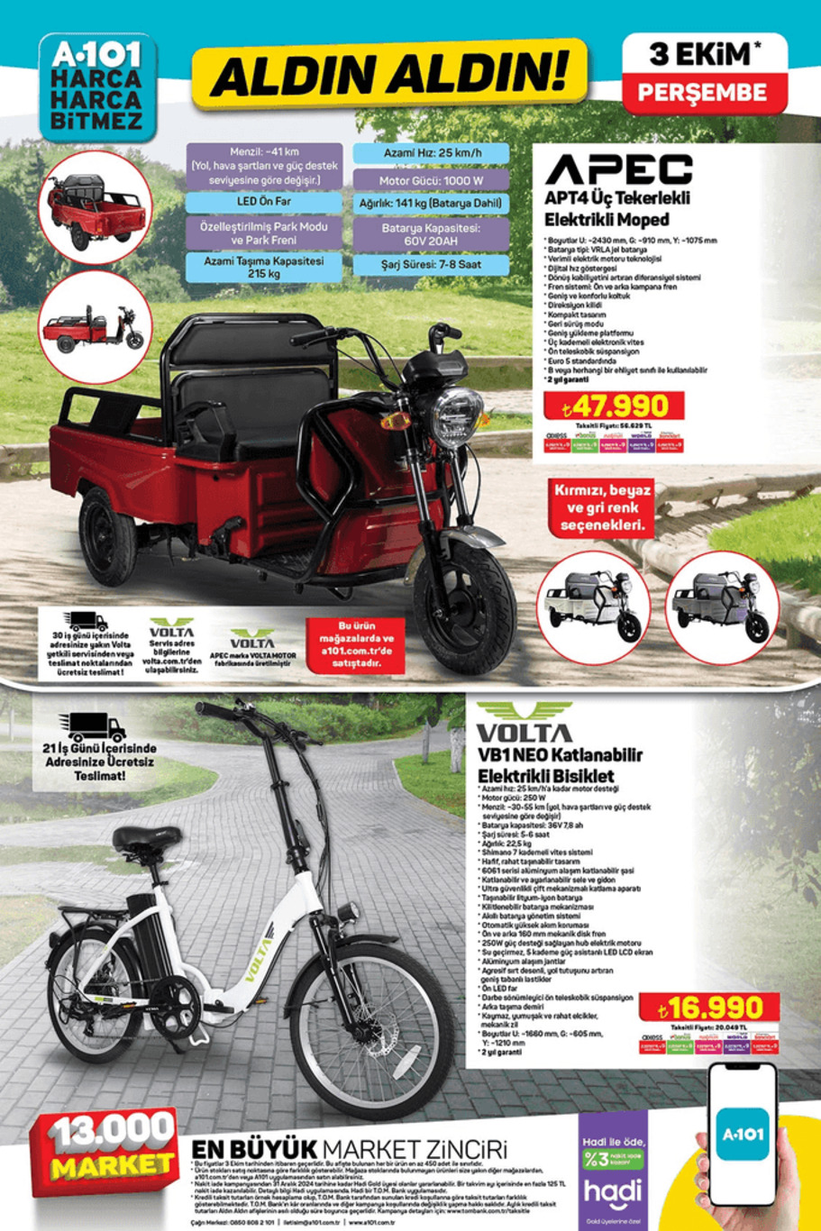 A101 aktüel ürünler 3 Ekim 2024: 3 Tekerlekli elektrikli moped geliyor ...