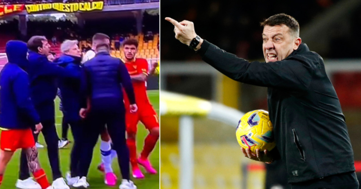 Lecce Teknik Direktörü Roberto D'Aversa, Thomas Henry'ye kafa atınca ...