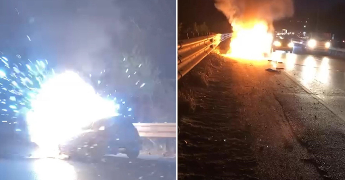 Alev alan otomobil bomba gibi patladı | Son dakika haberleri