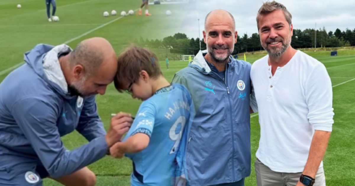 Engin Altan Düzyatan ile oğlu Emir Aras, Manchester City antrenmanında ...